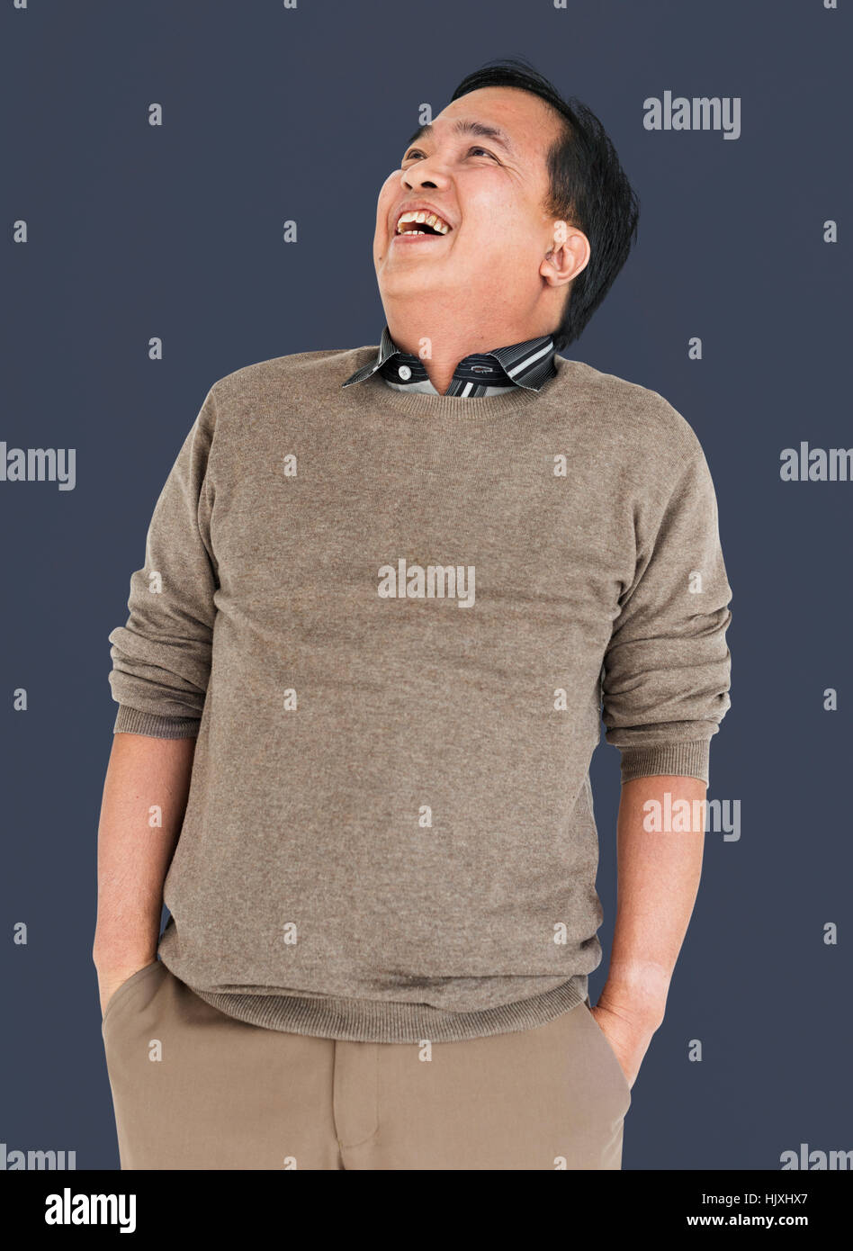 Asian Man Lean Back Laughing Concept Stock Photo - Alamy
