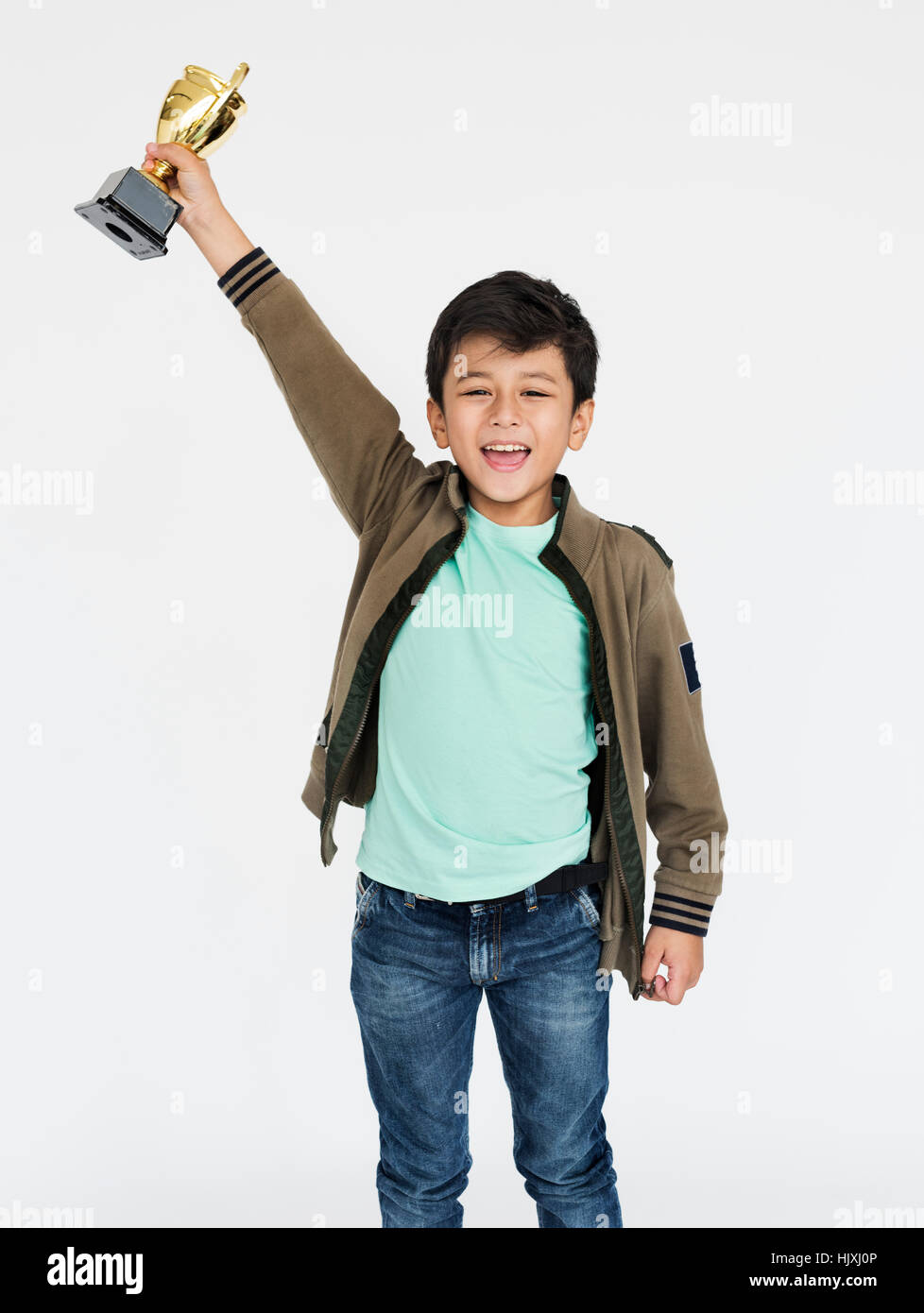 Boy Hold Trophy Award Winner Concept Stock Photo - Alamy