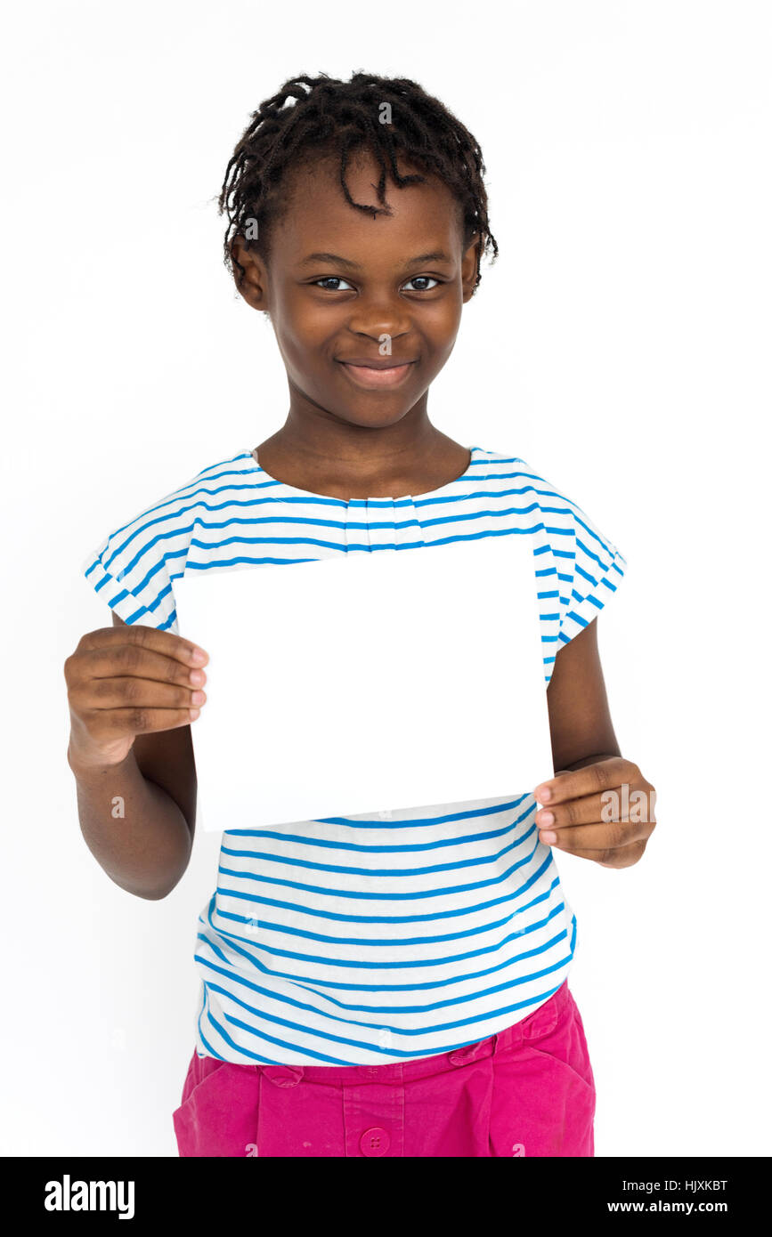 Little Girl Kid Adorable Cute Placard Copy Space Portrait Concept Stock ...