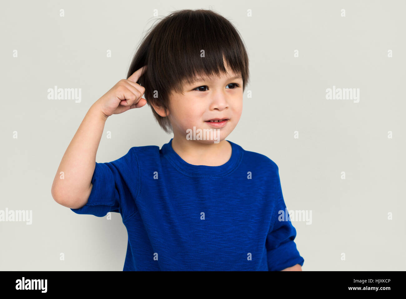 Little Kid Boy Think Curious Concept Stock Photo - Alamy