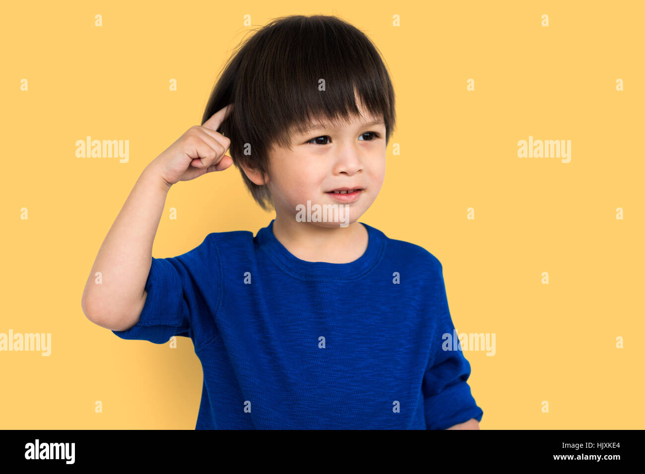 Little Kid Boy Think Curious Concept Stock Photo - Alamy