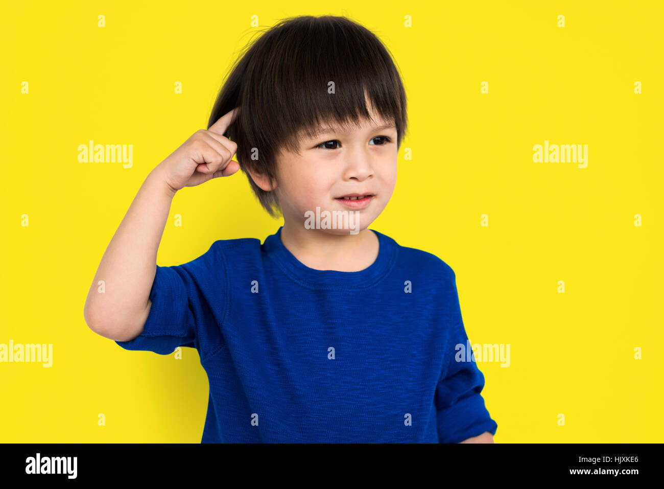 Little Kid Boy Think Curious Concept Stock Photo - Alamy
