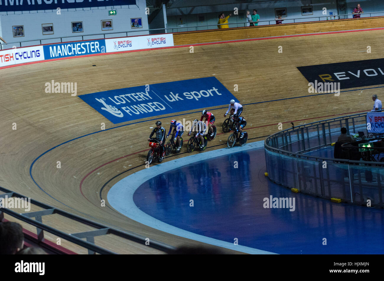 Cyclists follow the derny bike during the Keirin race at the National ...