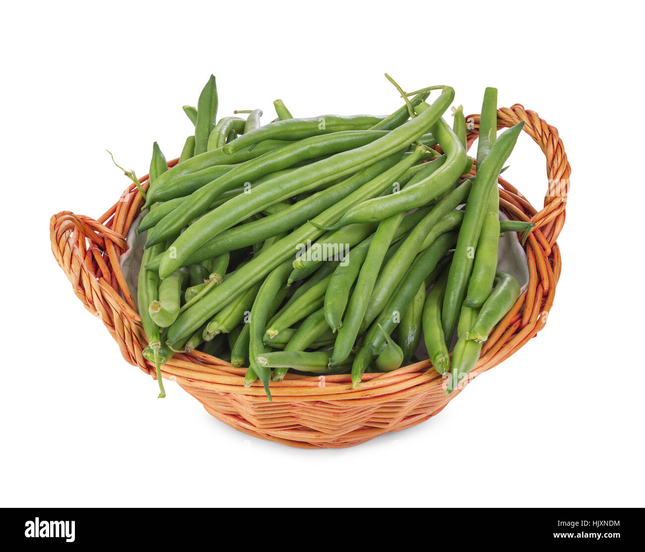 Green beans in wicker basket isolated on white background Stock Photo ...