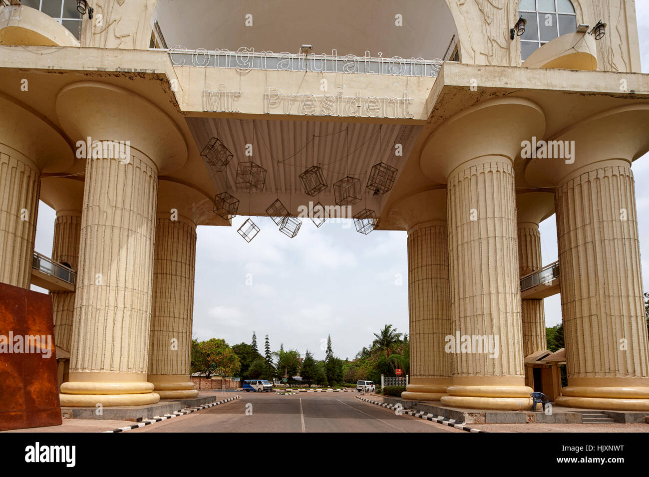 Arch 22 with “Congratulations Mr. President” sign, Banjul, Gambia Stock ...