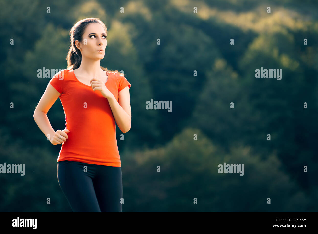 Funny Fit Sportive Woman Running Outside Stock Photo - Alamy