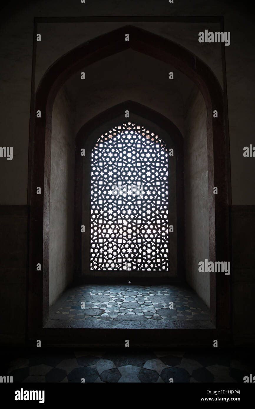 A carved window in Humayun's Tomb in New Delhi, India, the tomb of the ...