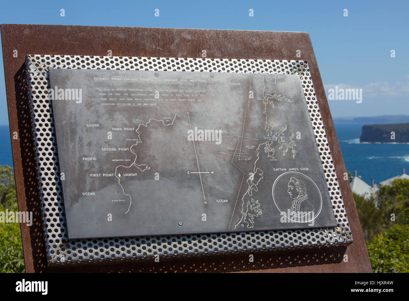 Captain Cook lookout and sailing route map at Copacabana on the Central ...