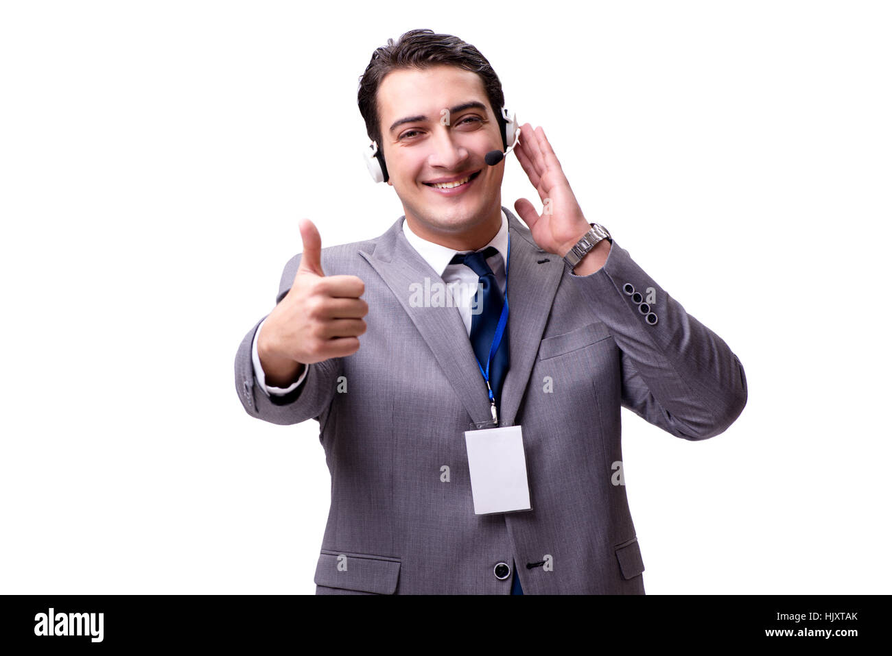 Handsome man with headset isolated on white Stock Photo - Alamy