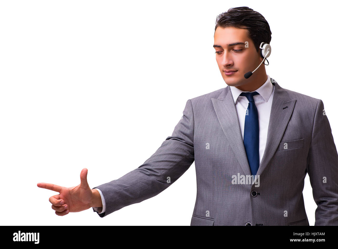 Handsome man with headset isolated on white Stock Photo - Alamy