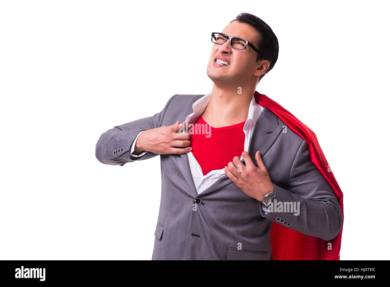 Man wearing red cover isolated on whtie background Stock Photo - Alamy