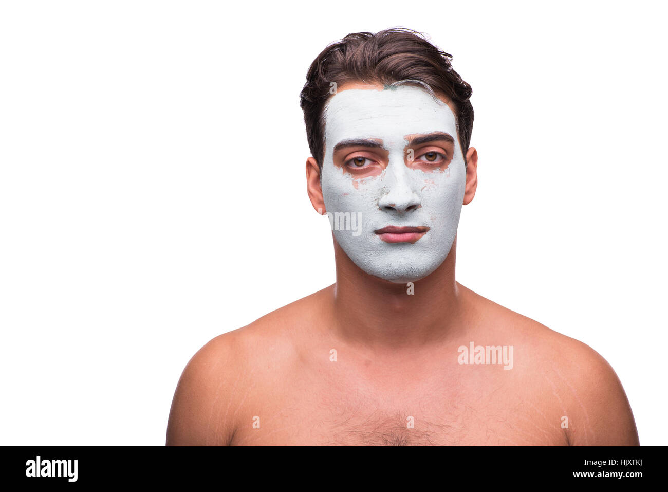 Man with mud mask isolated on white Stock Photo - Alamy