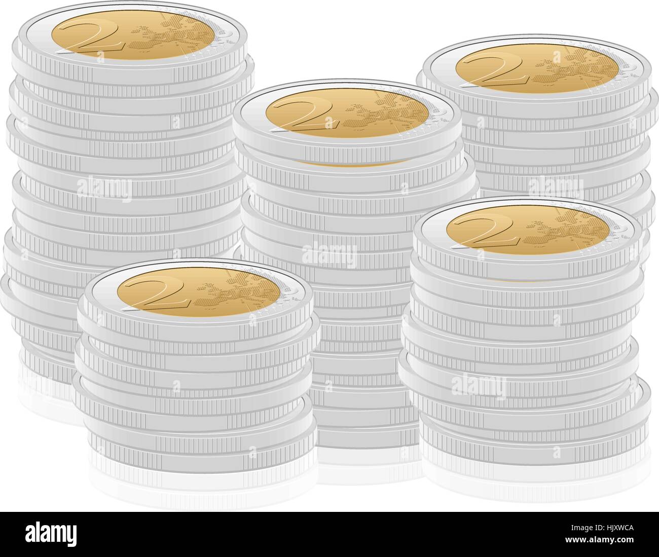 Stack two euro coins on white background. Vector illustration Stock ...