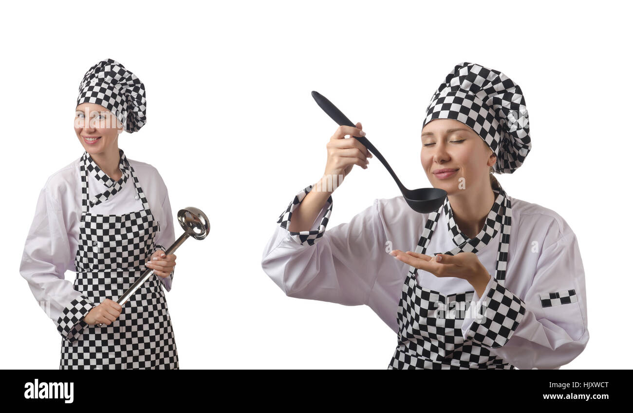 Woman chef in collages on white Stock Photo - Alamy