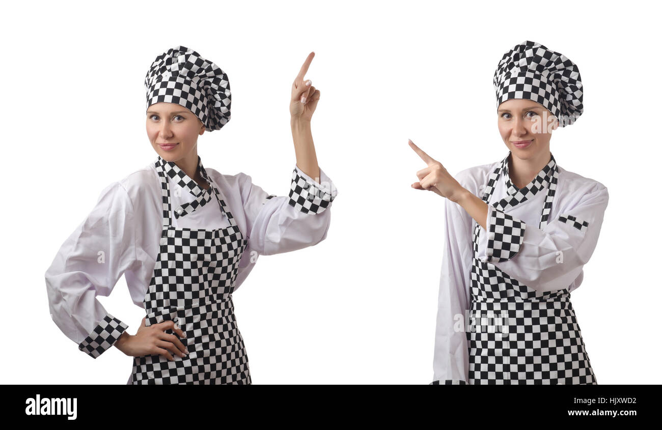 Woman chef in collages on white Stock Photo - Alamy