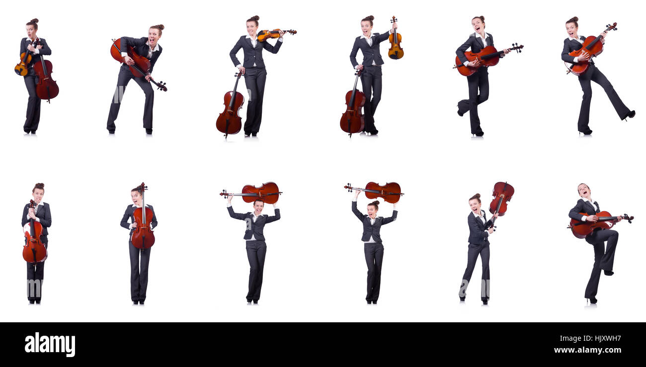 Woman fiddler isolated on white background Stock Photo - Alamy