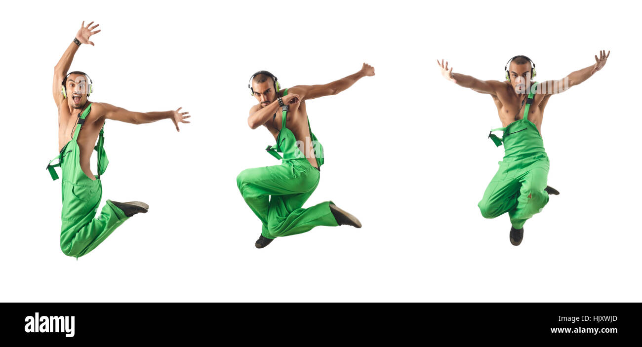 Construction worker jumping and dancing Stock Photo - Alamy