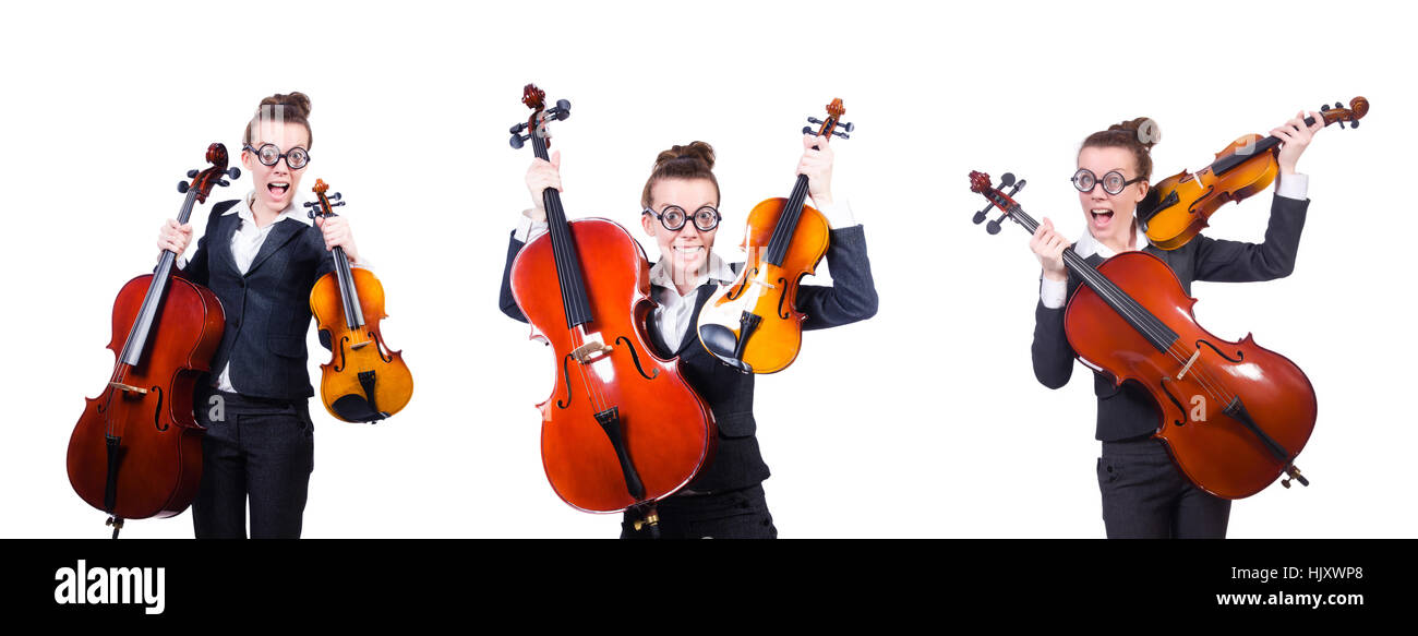 Woman fiddler isolated on white background Stock Photo - Alamy