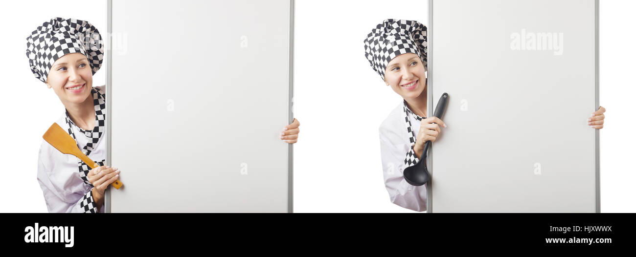 Woman chef in collages on white Stock Photo - Alamy