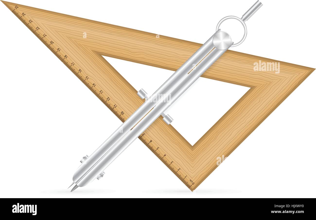 Triangle ruler and drawing compass icon on a white background Stock ...