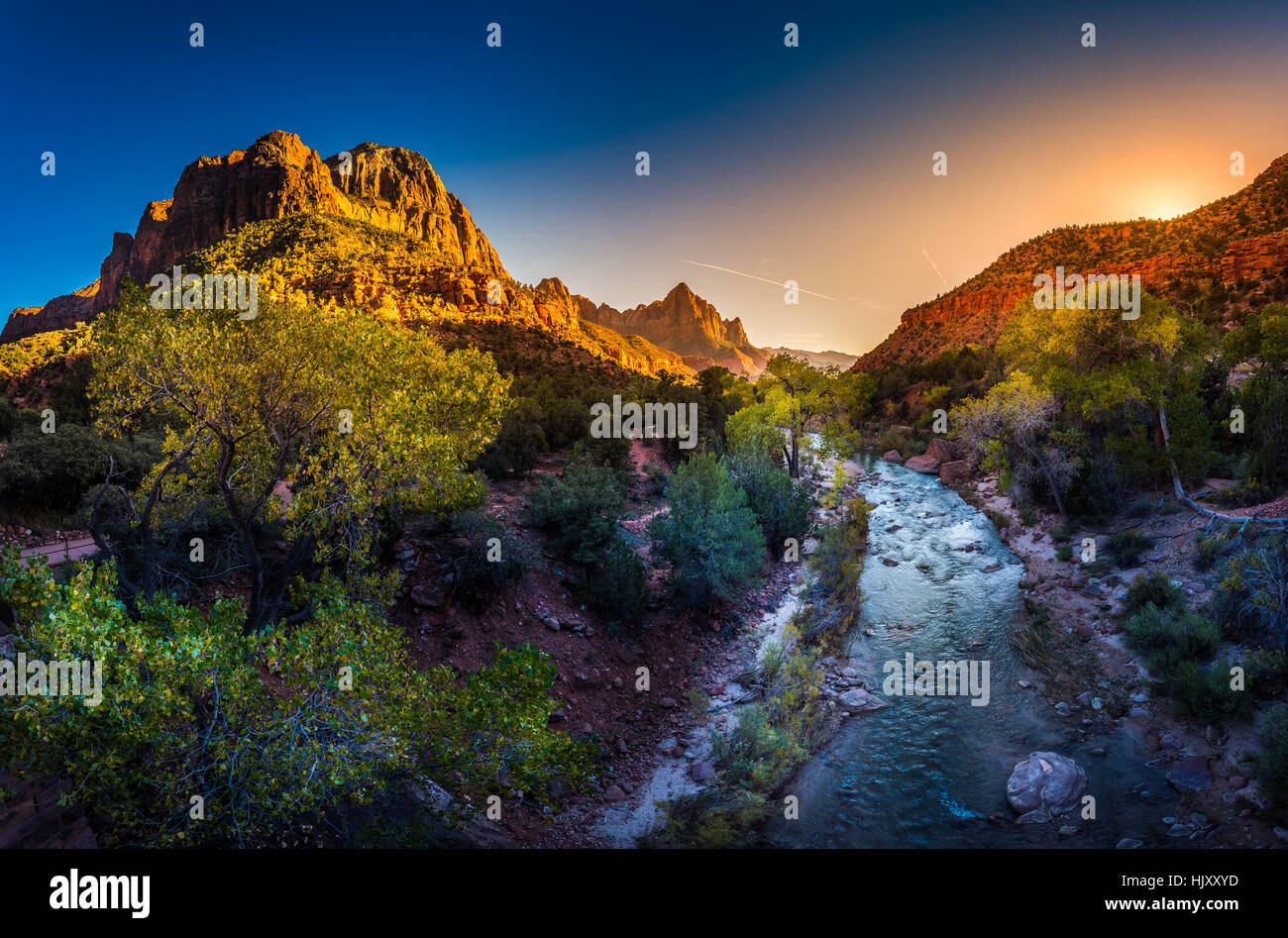 Zion National Park Fall Colors at Sunset Stock Photo - Alamy