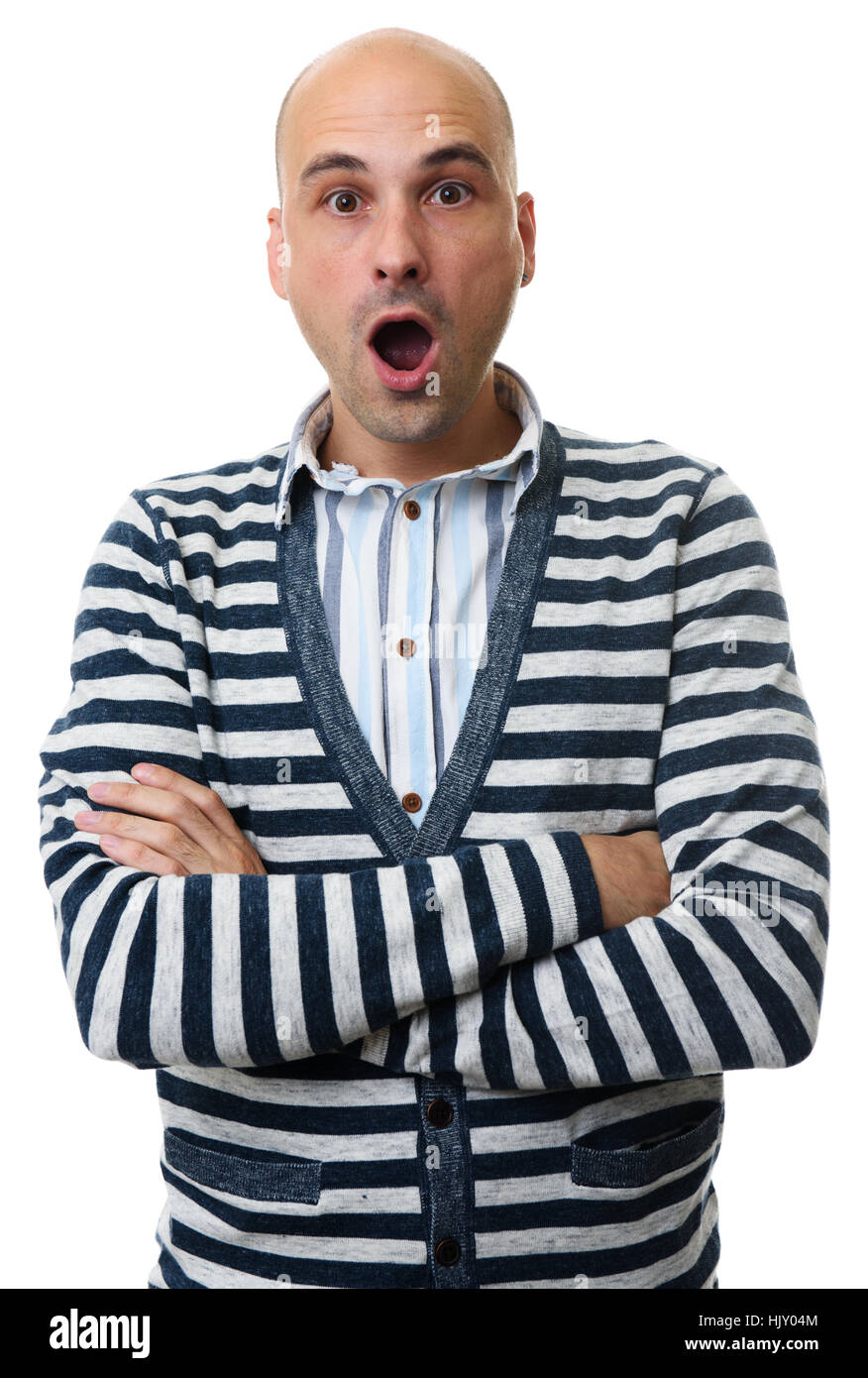shocked bald man looking at camera with his mouth open. Isolated Stock ...