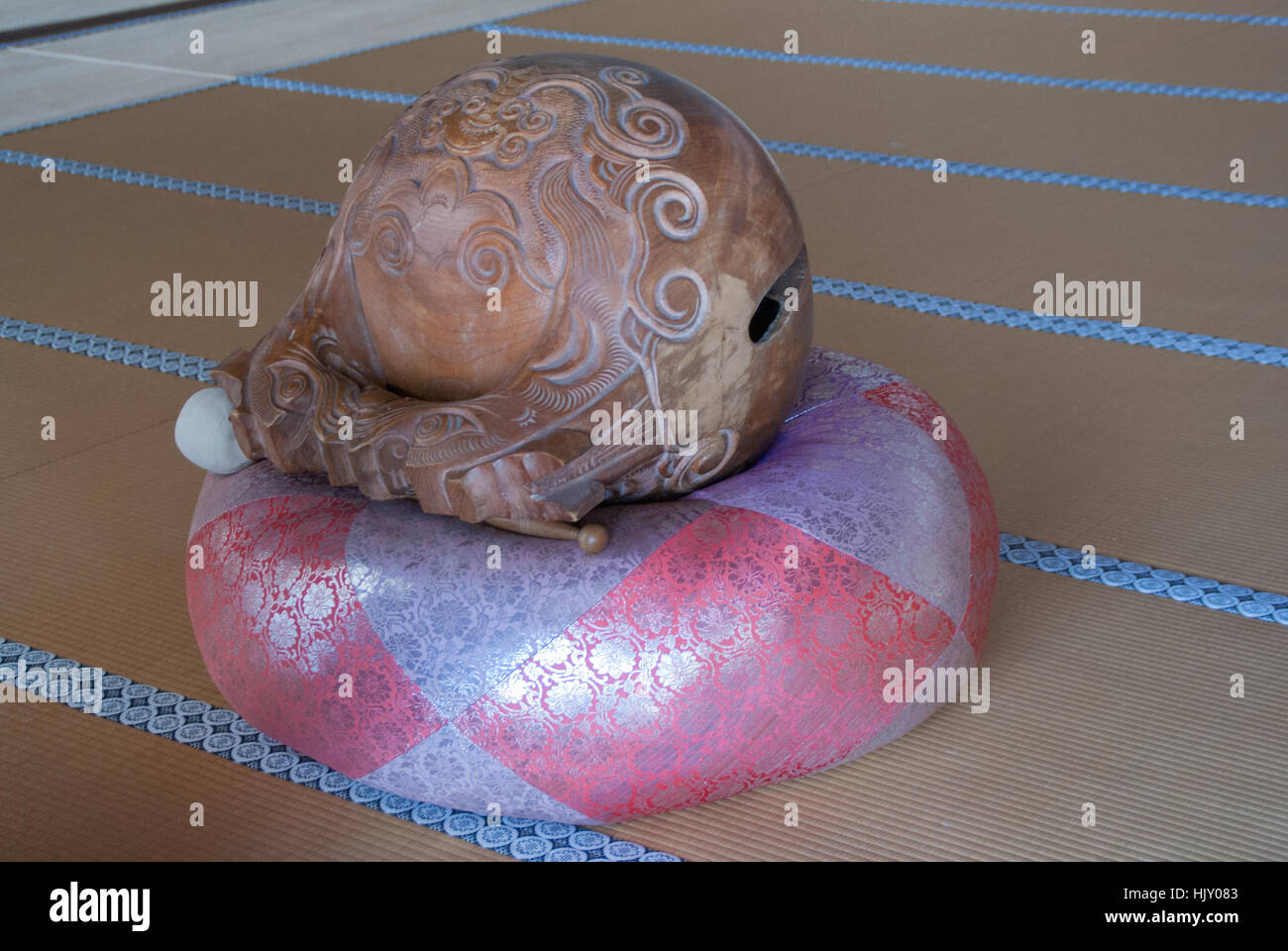 A Mokugyo, also known as a Muyu or wooden fish, used in Buddhist ...