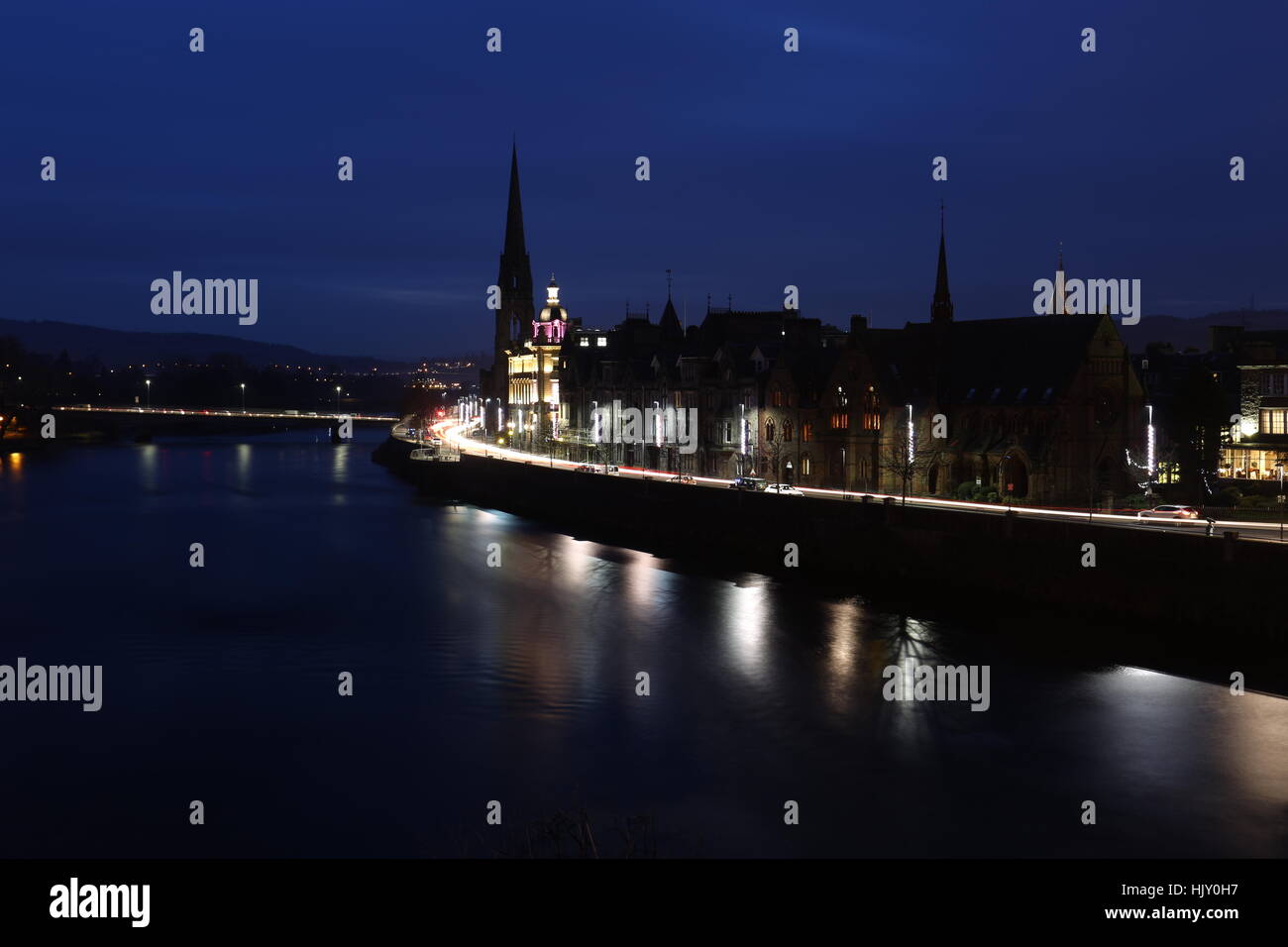 Perth waterfront by night Perthshire Scotland January 2017 Stock Photo ...