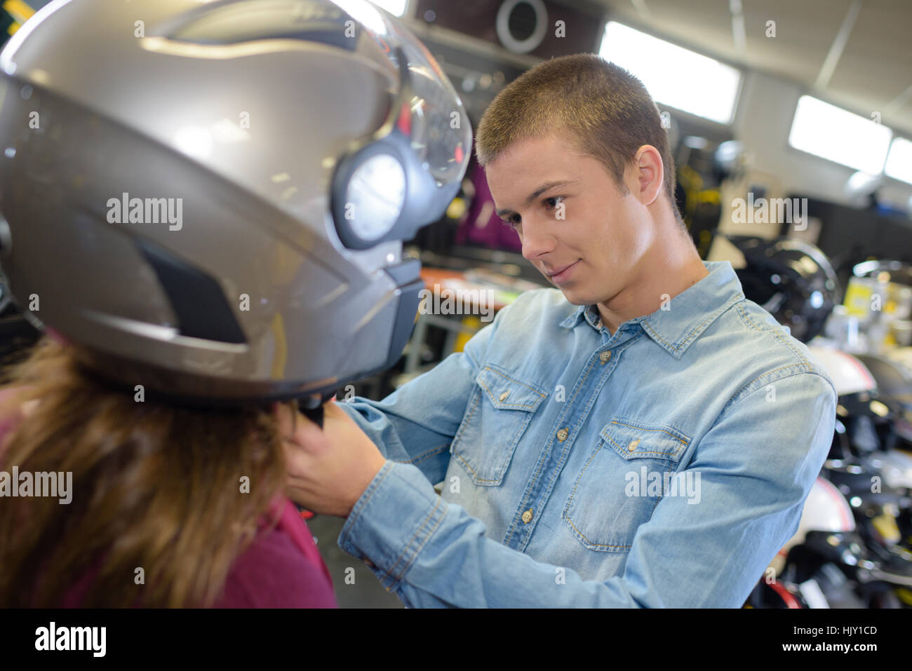 Female crash helmet hi-res stock photography and images - Alamy