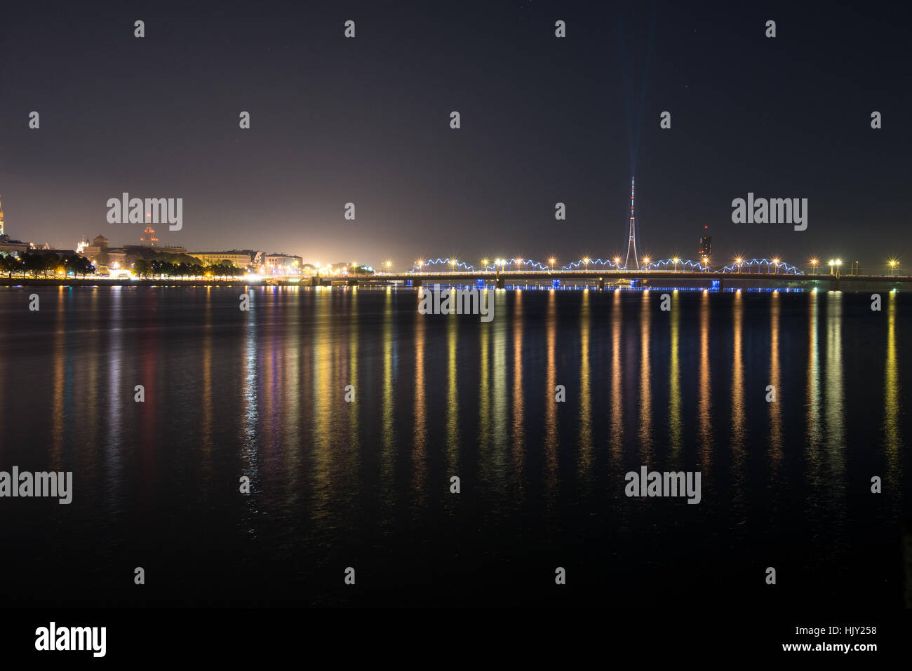 city light reflections over water at the night Stock Photo - Alamy