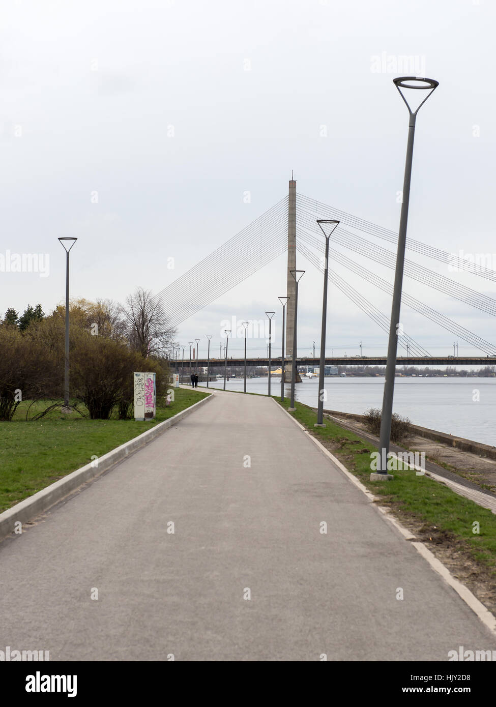 panoramic image of Riga shoreline with river Daugava and bridges, Riga ...