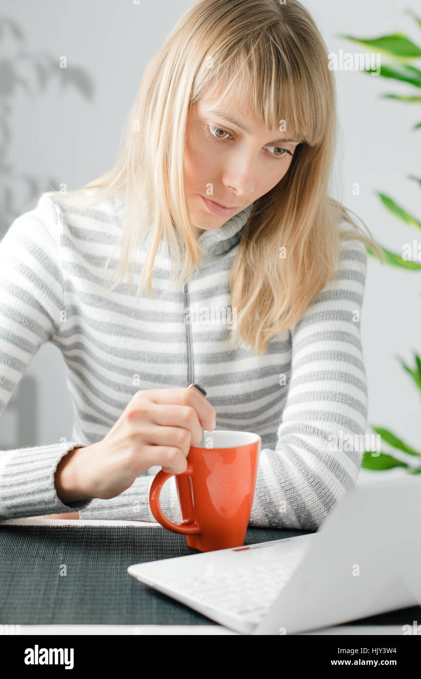 woman, cup, house, building, office, laptop, notebook, computers ...