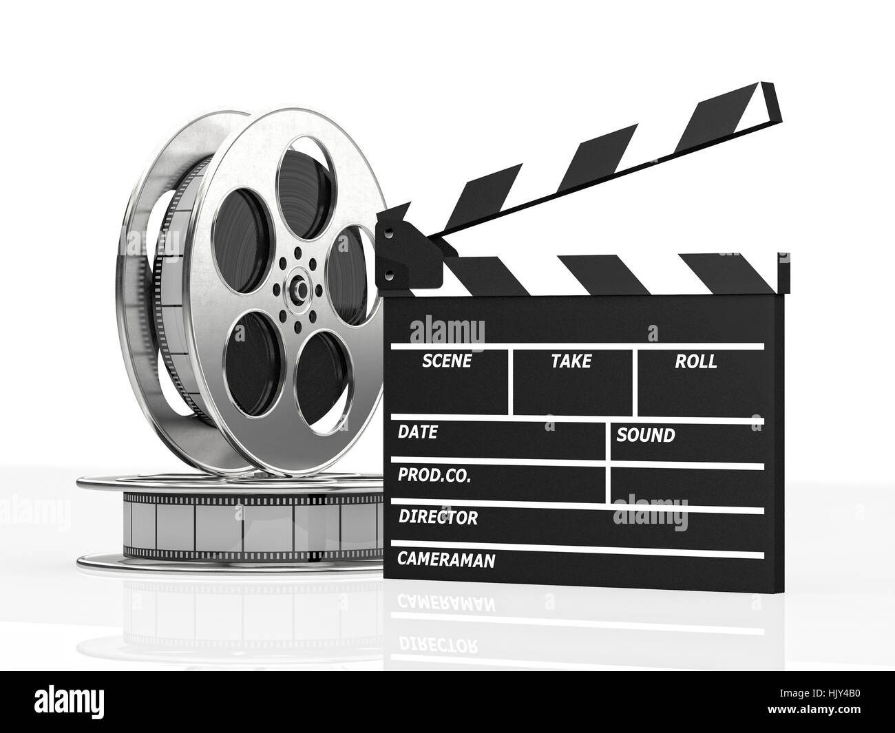 cinema concept clapboard and film roll 3d rendering image Stock Photo ...