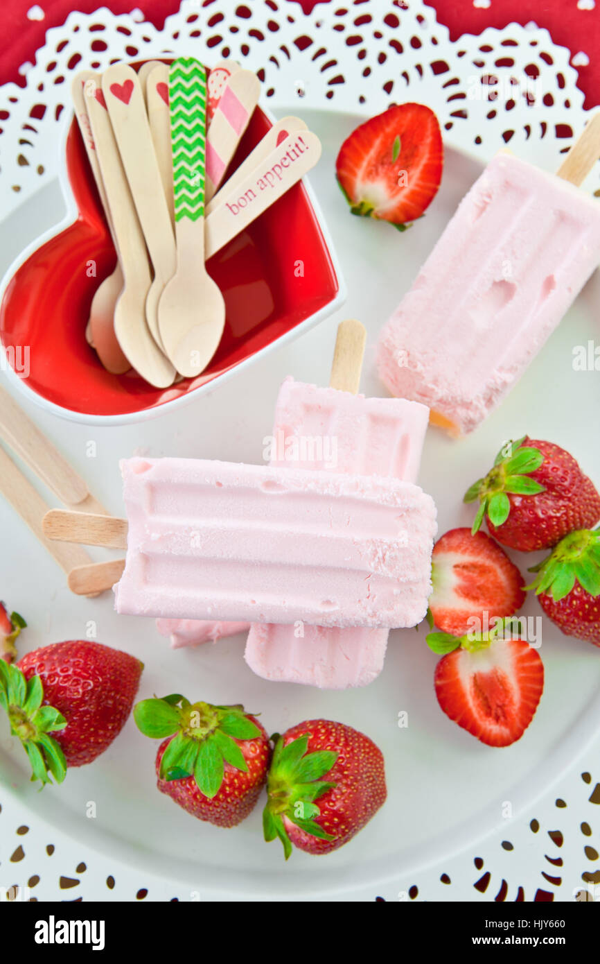 fruit, strawberry, popsicle, strawberries, nibble, cold, coloured ...