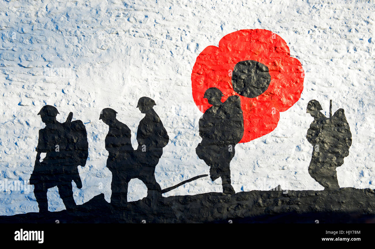 Mural of British soldiers and poppy on wall Stock Photo - Alamy