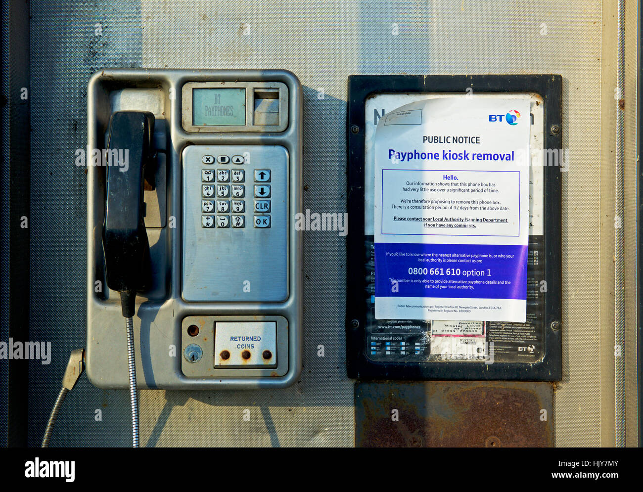 Payphone with notice announcing removal, England UK Stock Photo - Alamy