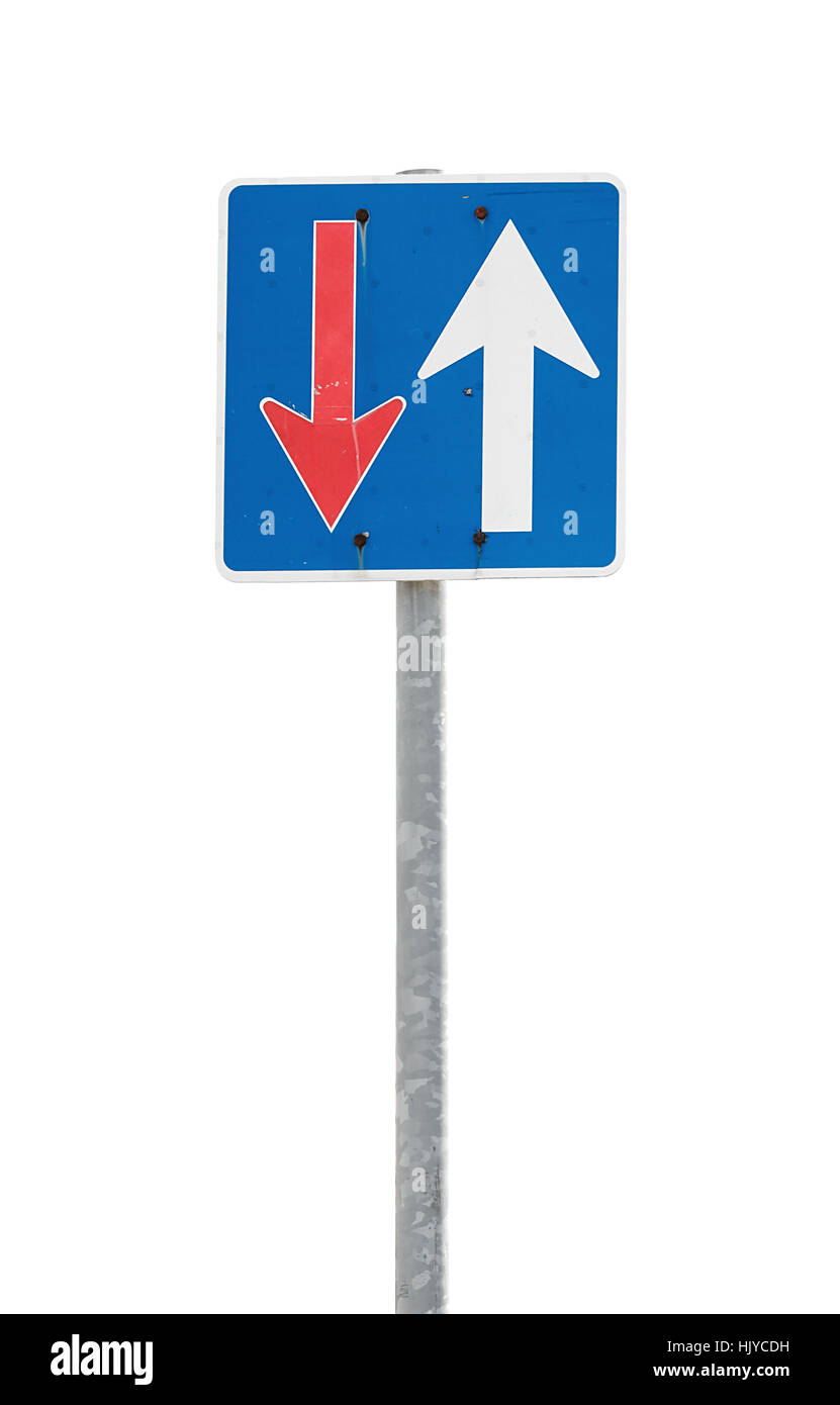 Direction priority sign on white background Stock Photo - Alamy