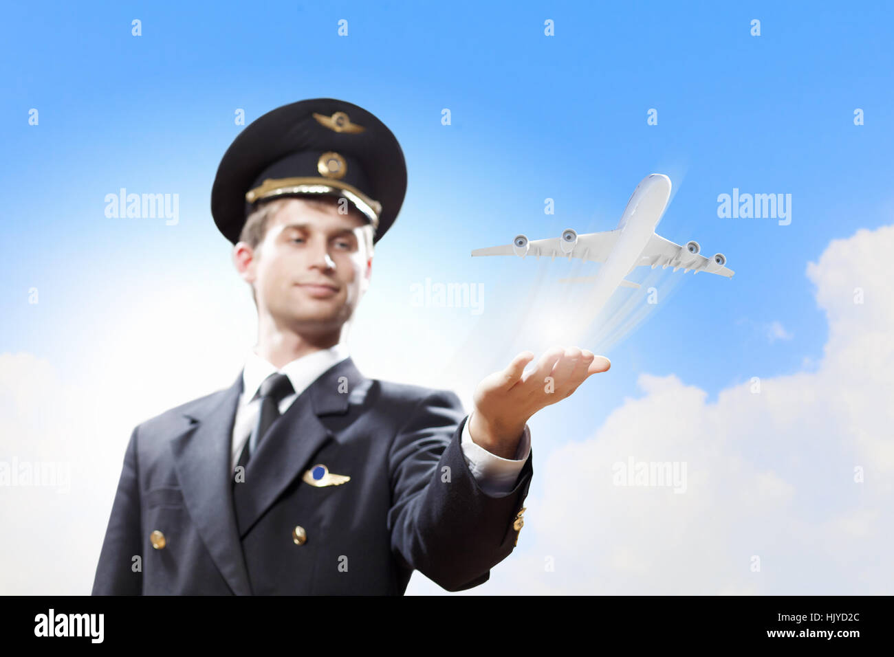 Image of pilot with airplane taking off from his hand hi-res stock ...