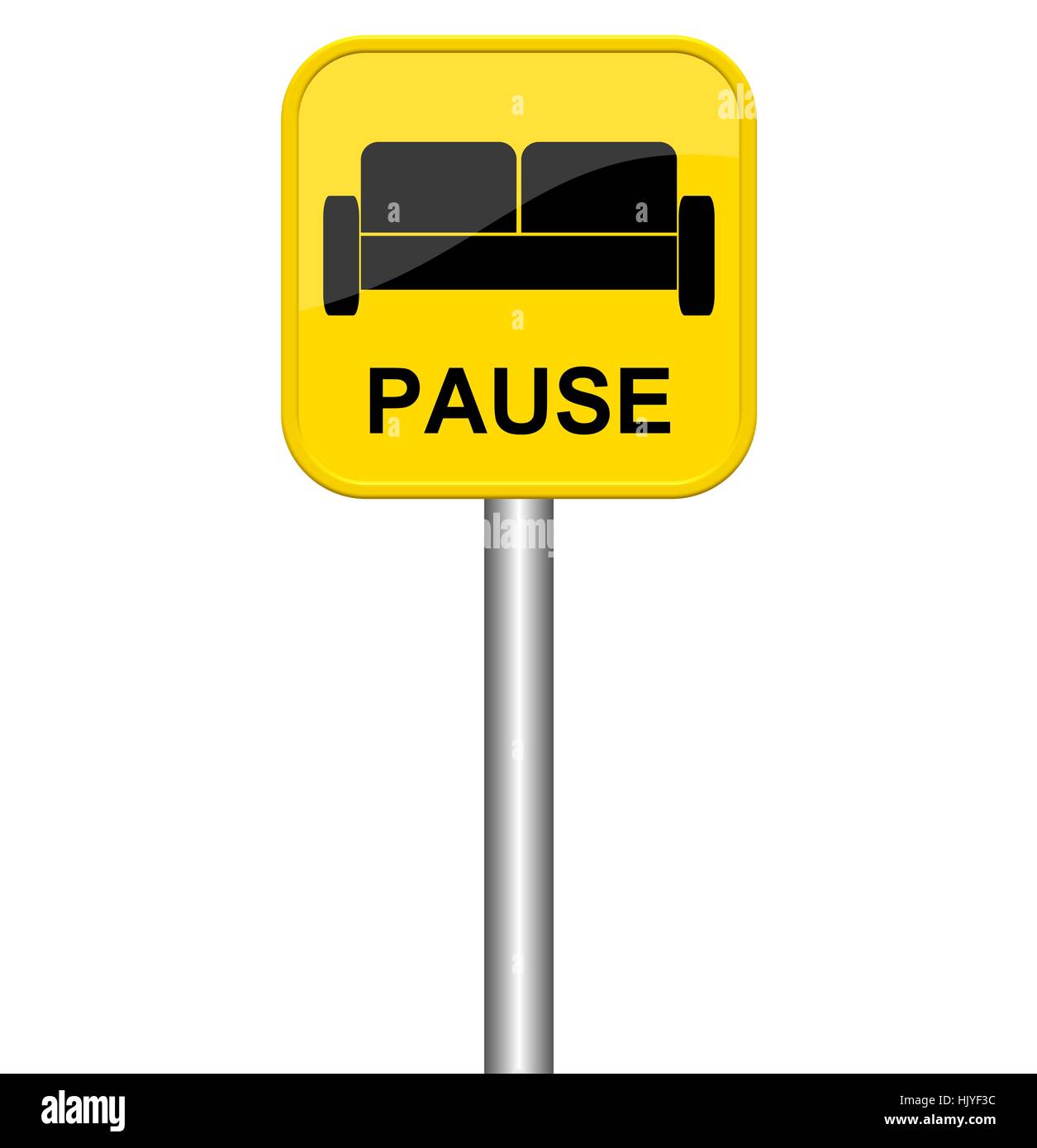 yellow sign with bed symbol: pause Stock Photo - Alamy