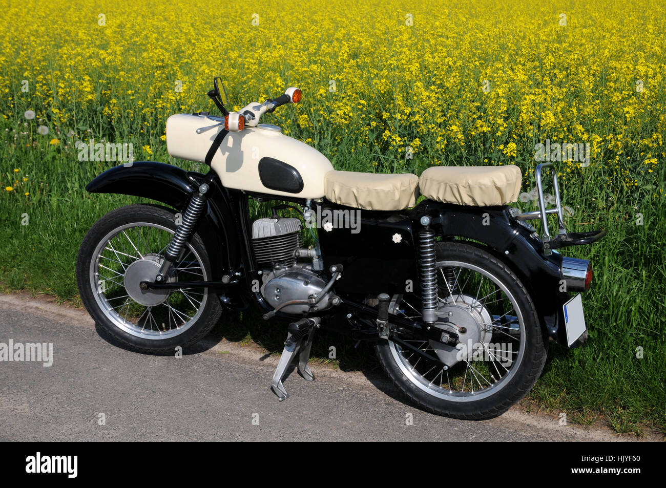 Rape field, old-timer, two stroke engine, motorcycle, motorbike, ride a ...