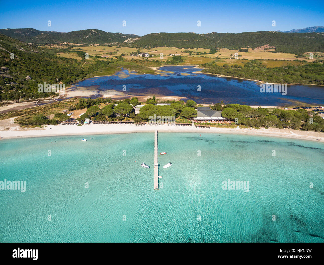 Aerial view of Santa Giulia beach in Corsica Island in France Stock ...