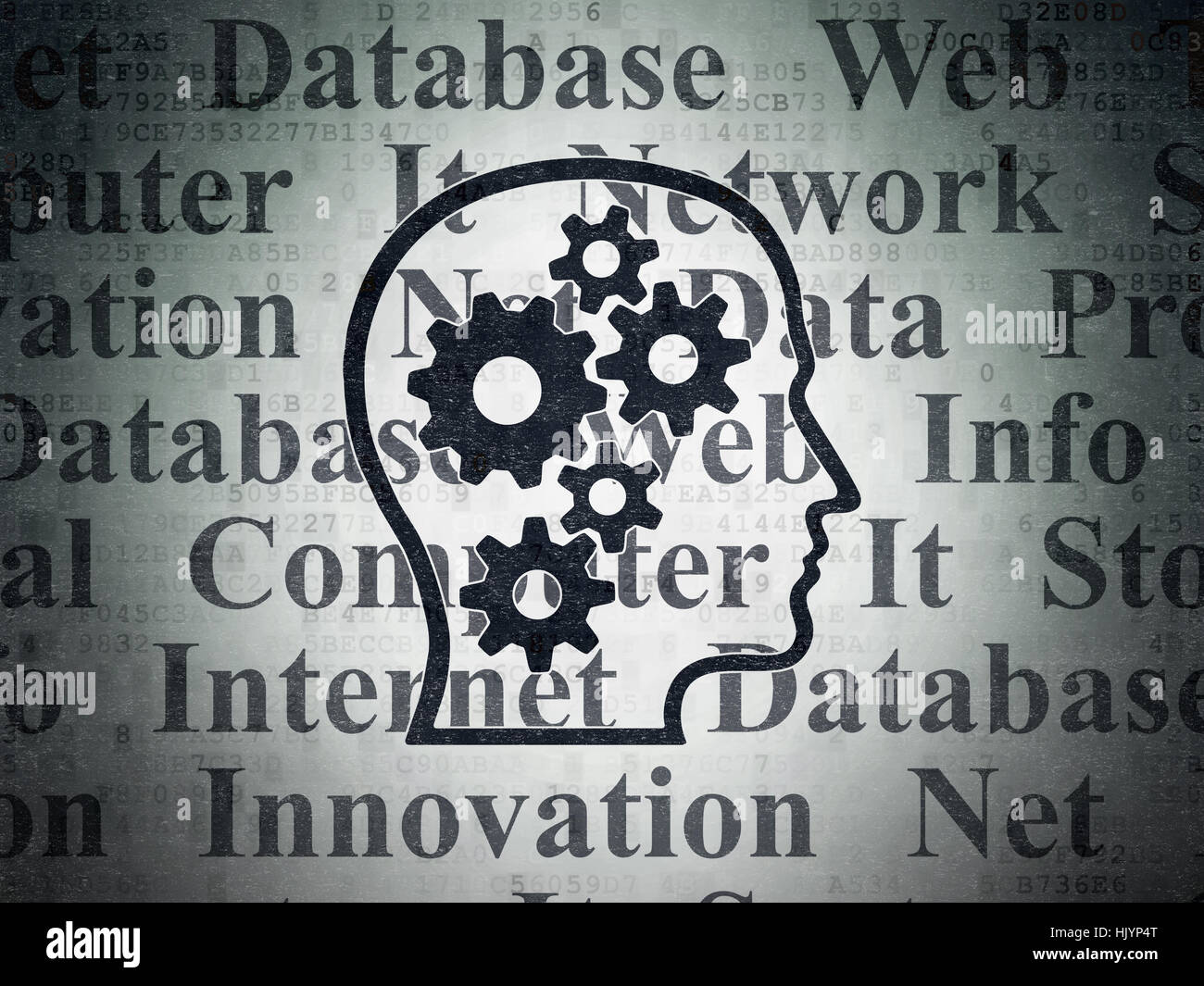 Data concept: Head With Gears on Digital Data Paper background Stock ...