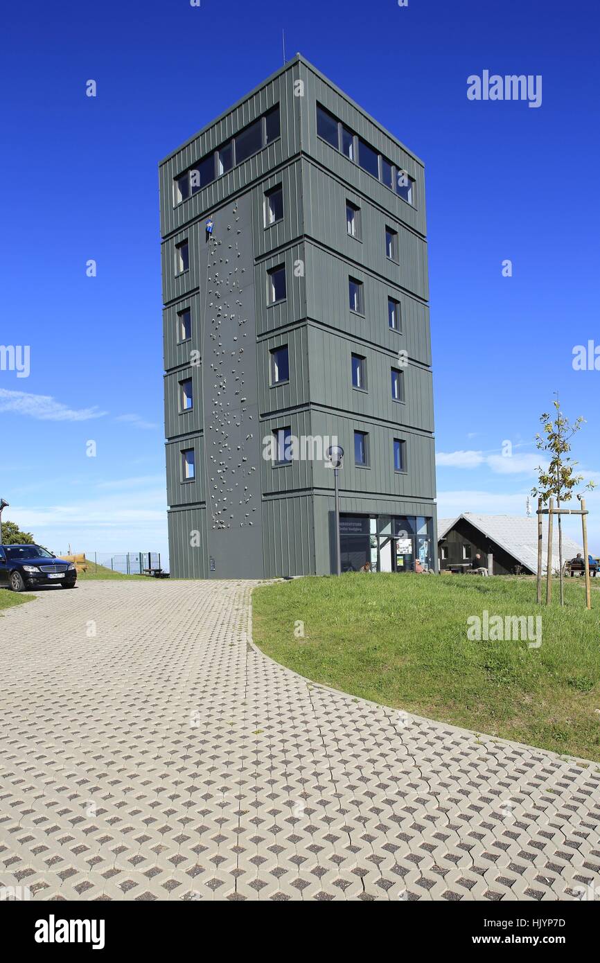The observation tower with 2 climbing walls. It is the former radio ...