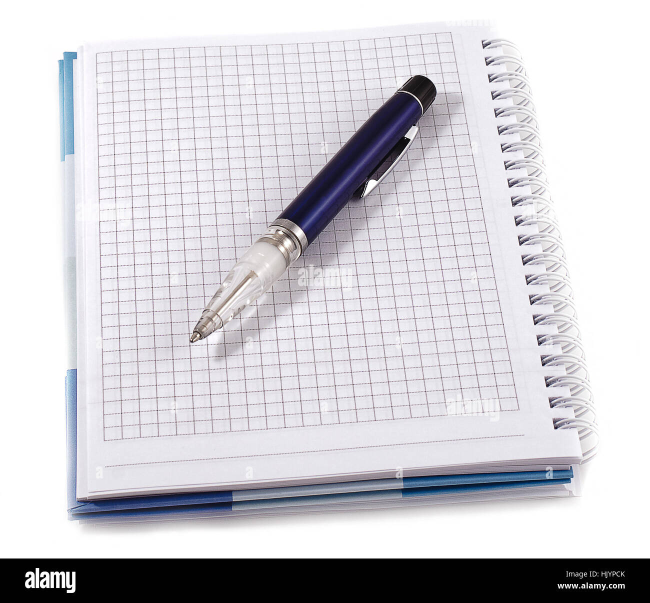 Notebook with blue pen, isolated on white background Stock Photo - Alamy