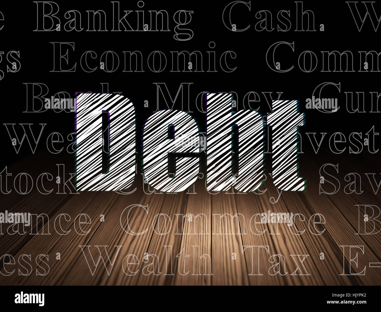 Banking concept: Debt in grunge dark room Stock Photo - Alamy