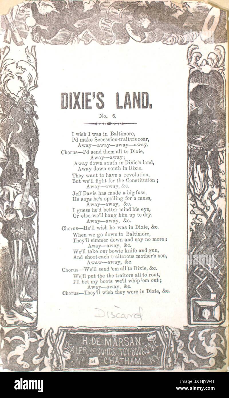 Sheet music cover image of the song 'Song Sheet Dixie's Land No 6 ...