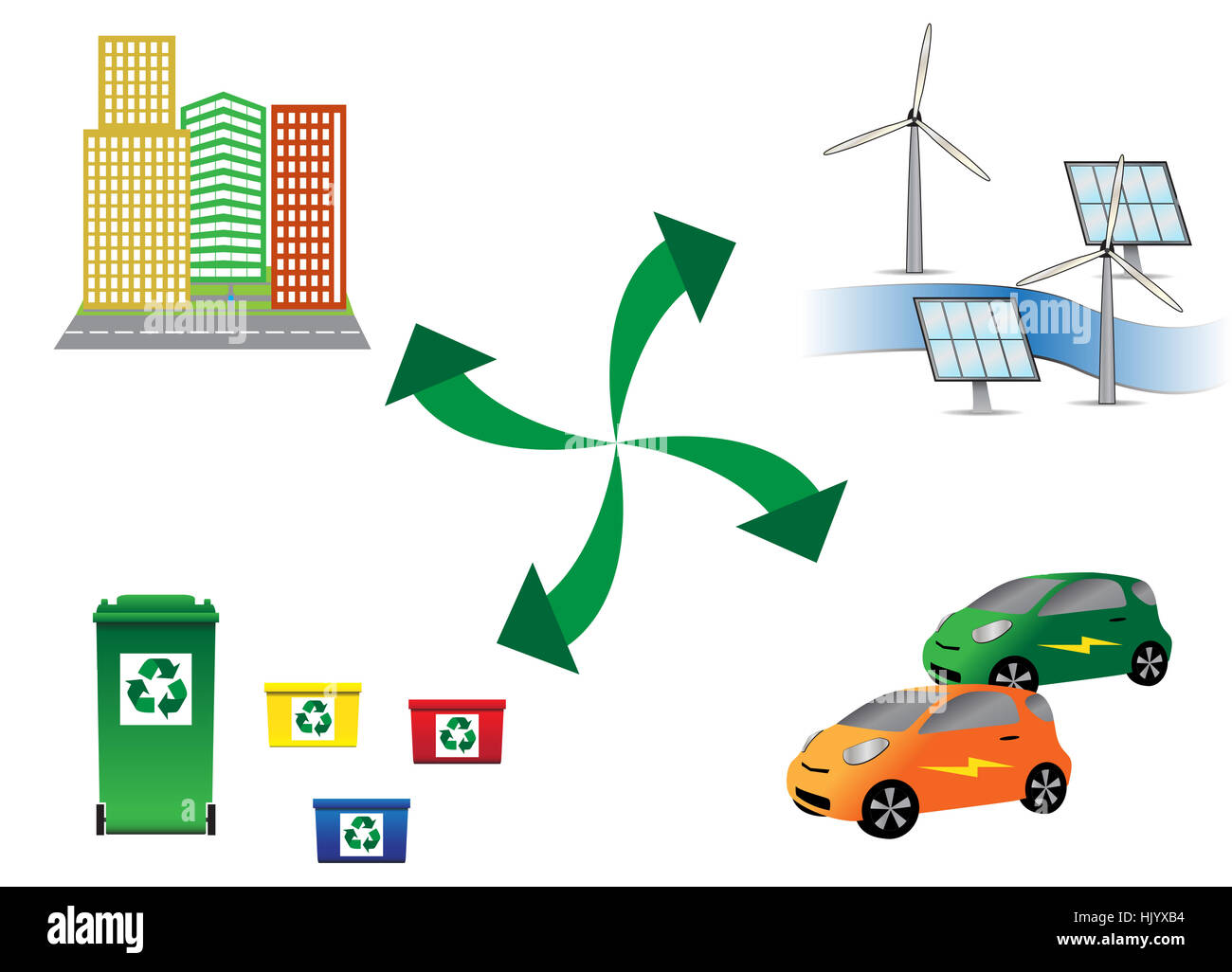 Eco friendly objects and places isolated on a white background Stock ...