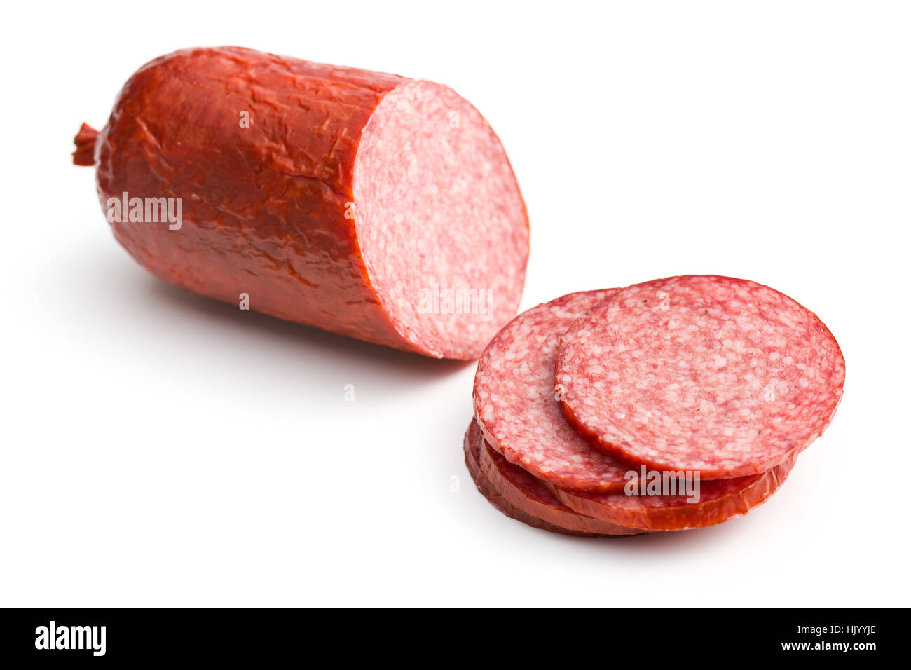 sausage, salami, smoked, smoke, slice, thick, wide, fat, snack, meat, pork Stock Photo - Alamy
