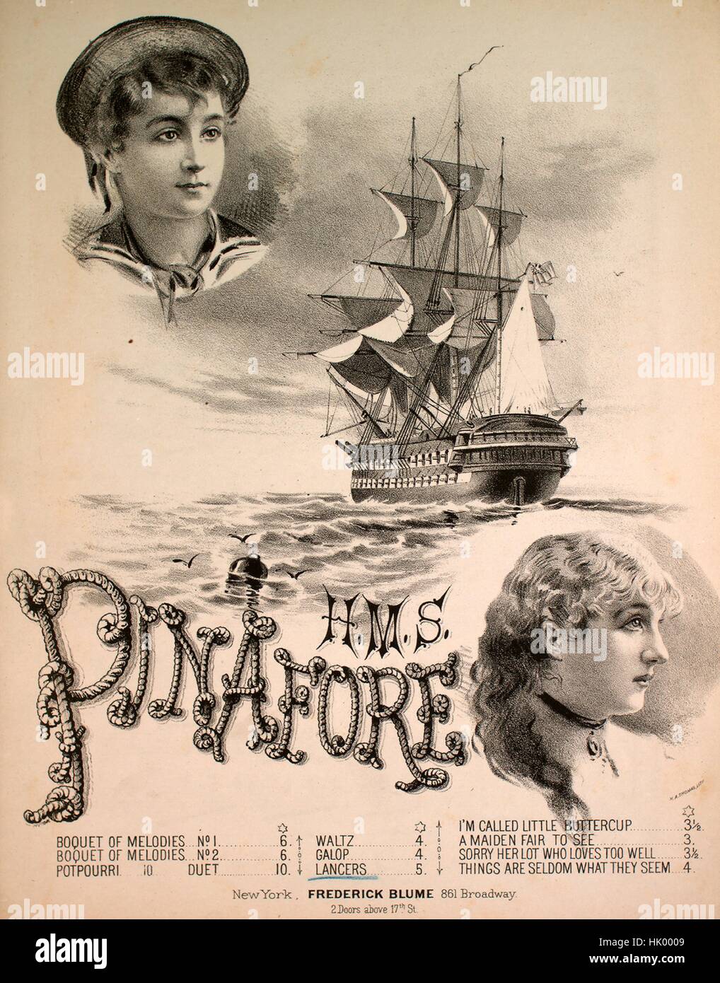 Sheet music cover image of the song 'HMS Pinafore Lancers', with ...