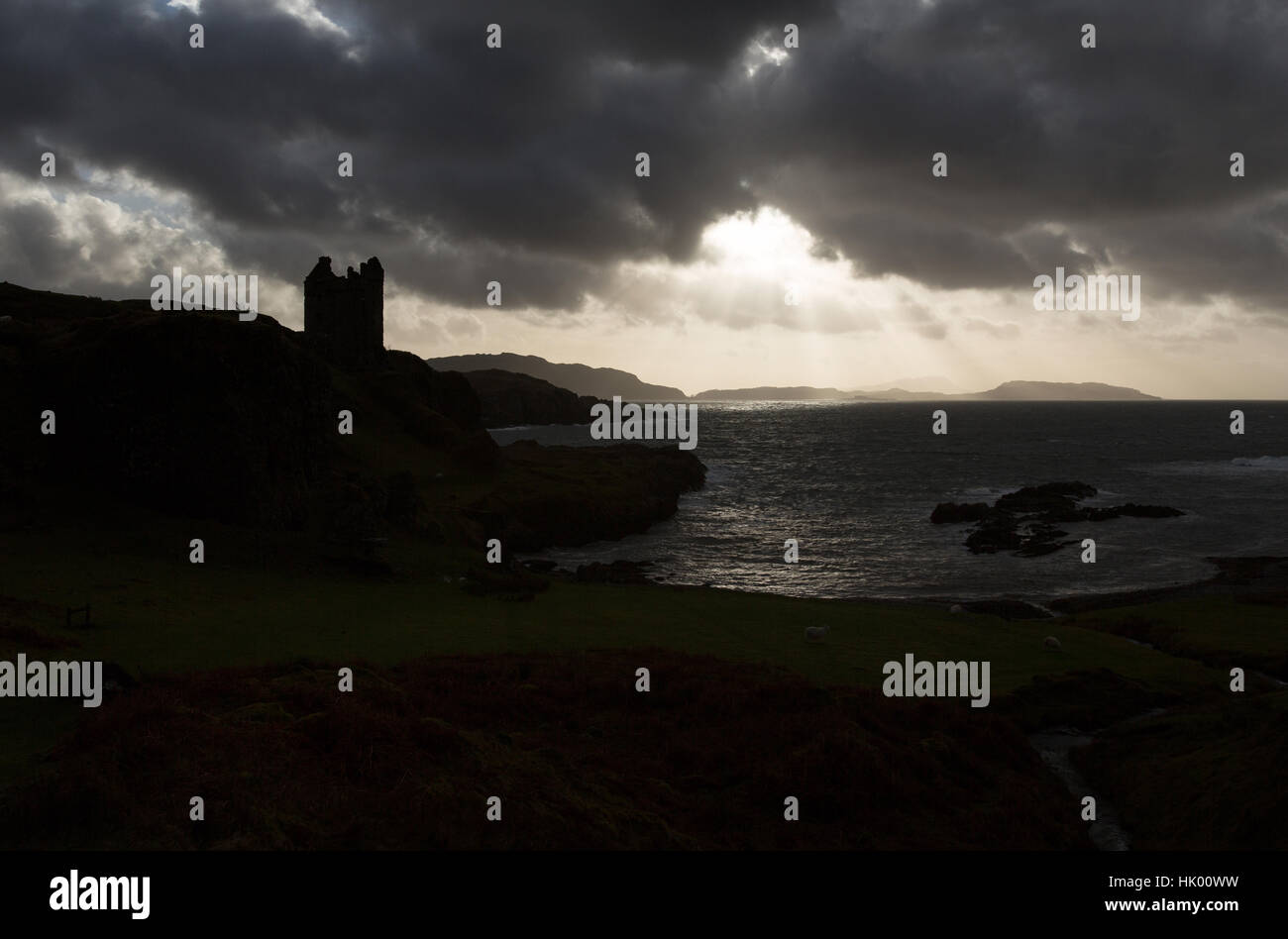 Isle of Kerrera, Scotland. Dramatic view of the historic 16th century ...